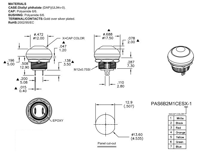 12mm Domed Push Button Pack [110990055] / 디바이스마트