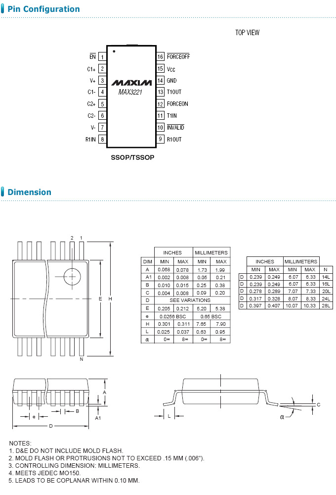 MAX3221CAE+ / 디바이스마트