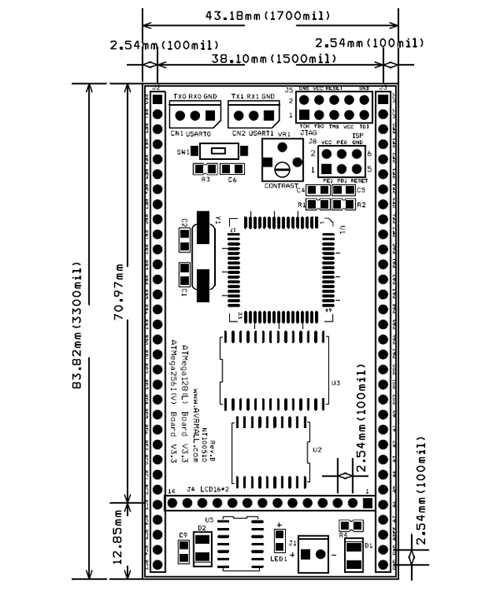 ATmega64 Board V3.3 & LCD(16*2) / 디바이스마트