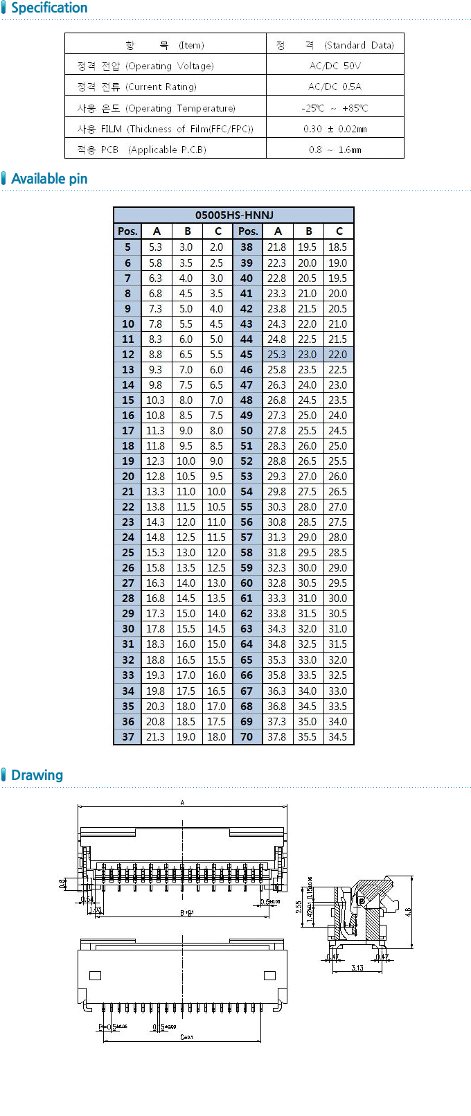 05004HR-H40ED(G) (0.5mm 40핀 상접점) / 디바이스마트