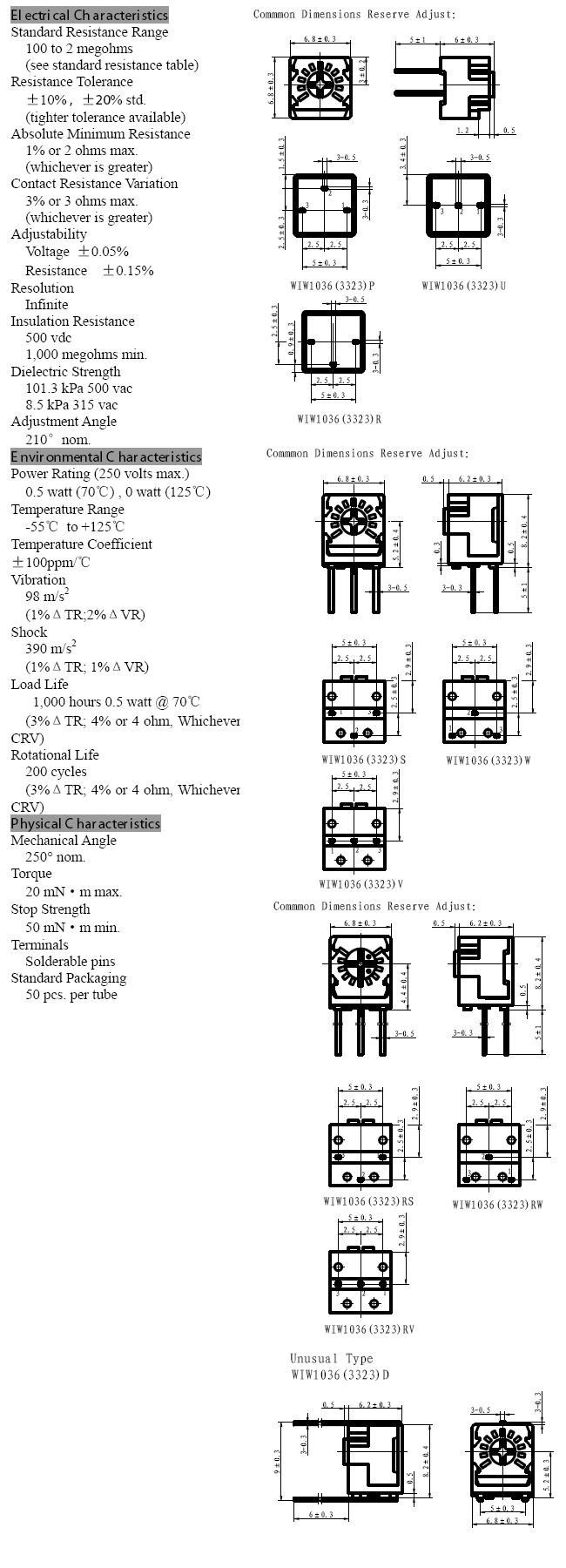 Hongxing WIW1036(3323 Series)-1KΩ / 디바이스마트