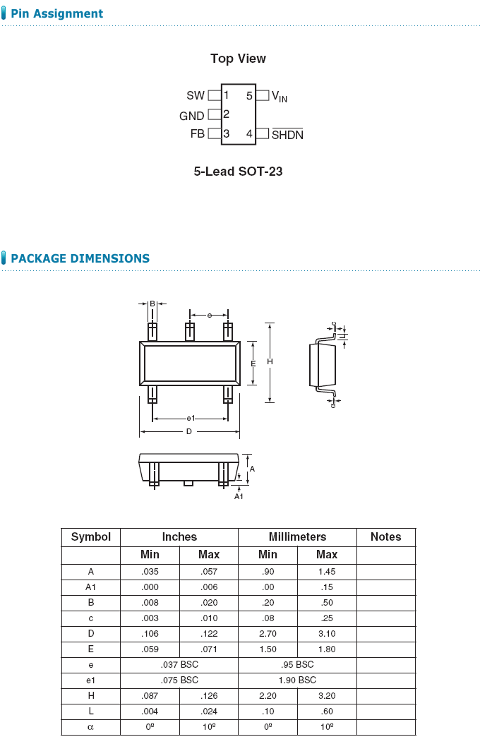 Package :5-Lead SOT23 Storage Temperature: –55°C to +150°C