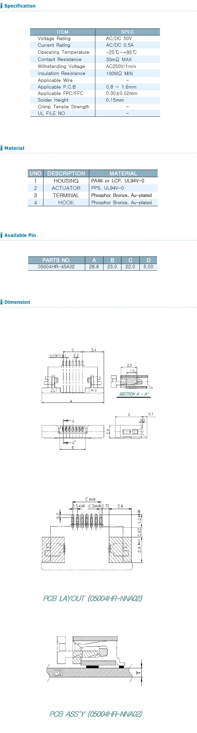 05004HR-45B02S (0.5mm 45핀 상접점) / 디바이스마트