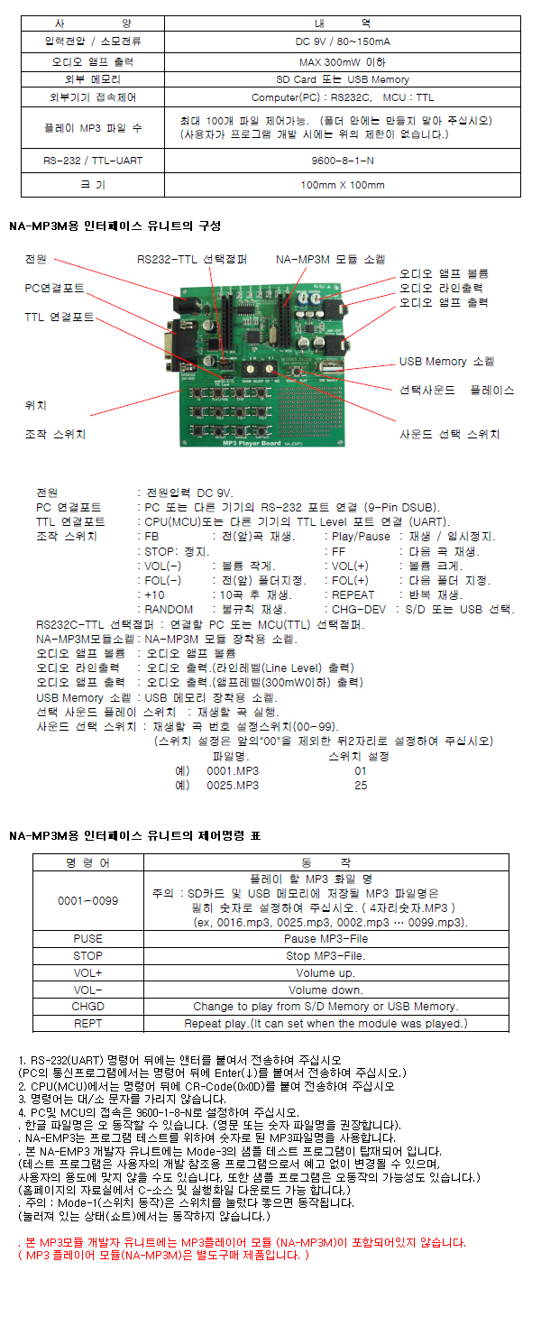 NA-MP3M 개발자 유니트(NA-EMP3) / 디바이스마트