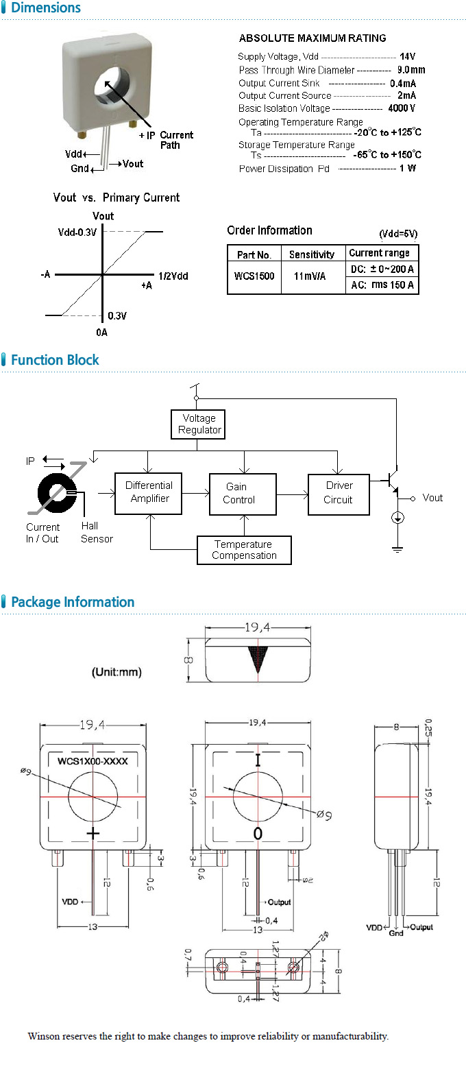 전류센서(WCS1500) / 디바이스마트