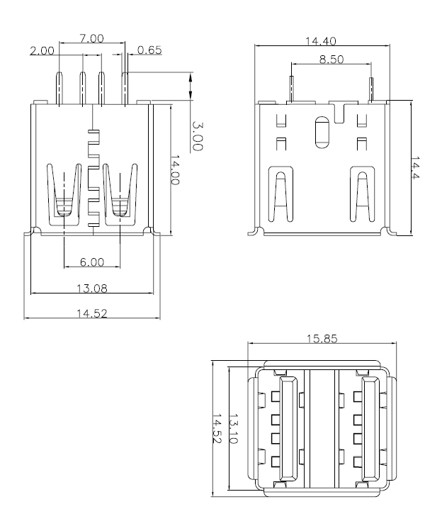 USB A/F Vertical Dual Stacked Short Body 커넥터 [NW3-USBC-001] / 디바이스마트