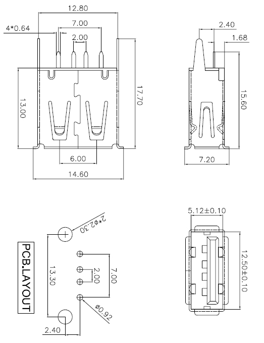 USB A/F Vertical, Straight Tabs 커넥터 [NW3-USBC-003] / 디바이스마트