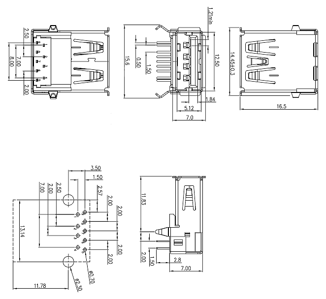 USB 3.0 A/F Right-angle with Folded edge 커넥터 [NW3-USBC-013] / 커넥터/PCB ...