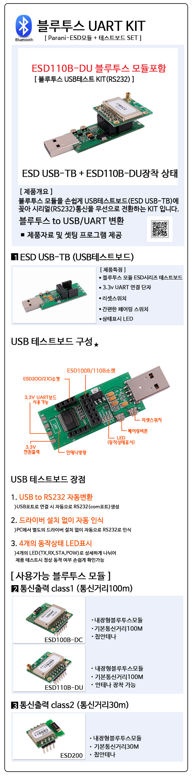 Bluetooth UART KIT(ESD USB-TB + Parani-ESD110B-DU) / 디바이스마트