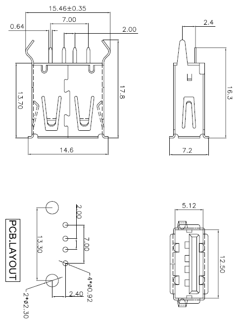 USB A/F Vertical Kinked Tabs [NW3-USBC-004] / 디바이스마트