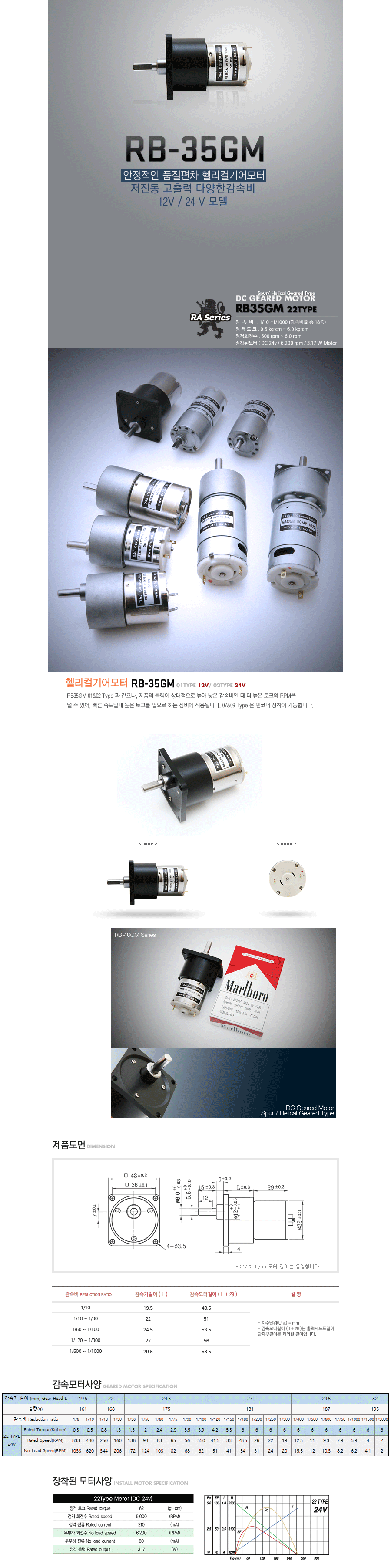 기어모터 RB-35GM 22TYPE (24v) / 디바이스마트
