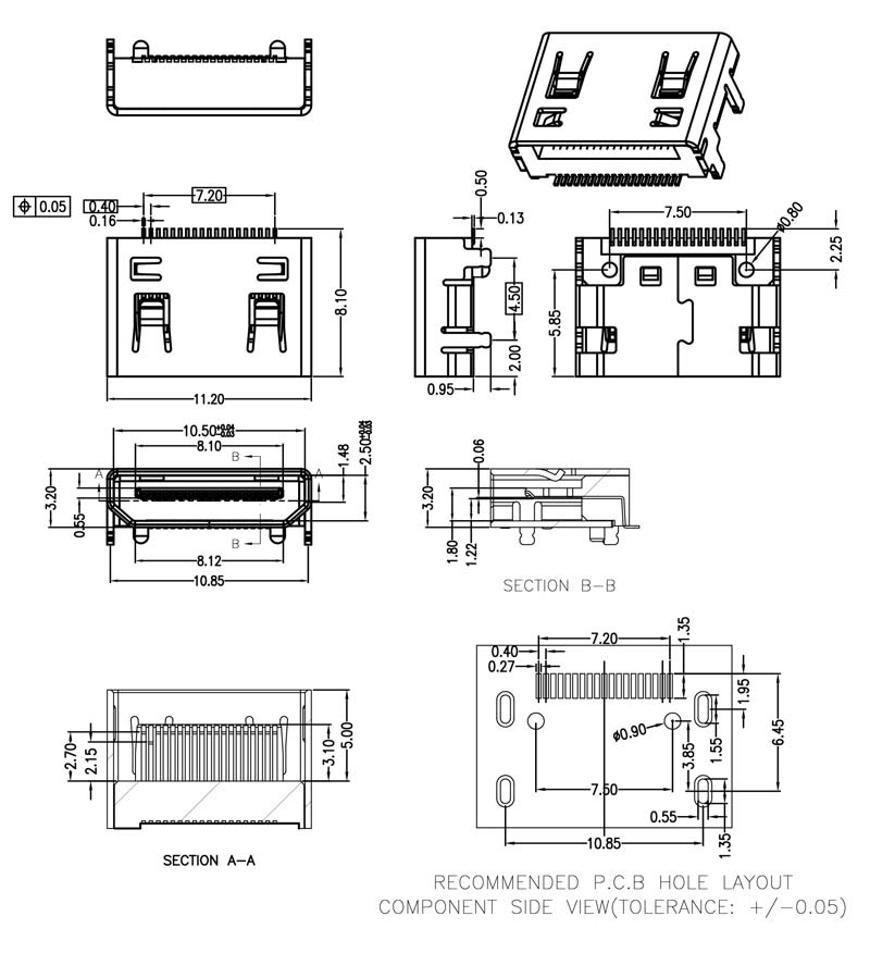 mini HDMI 소켓 (암) HDMI C type SMD socket F [TDB-17] / 디바이스마트