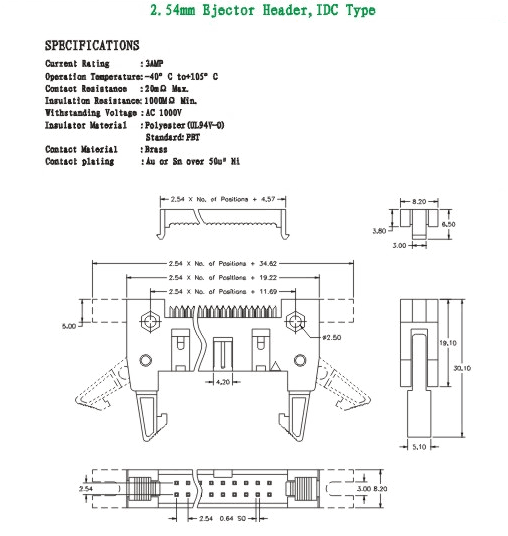 2.54mm 64핀 BOX IDC Header (락타입) [FL11-64P] / 디바이스마트