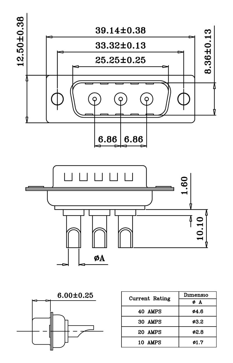 D-SUB 3W3 대전류 커넥터 Male (납땜용) [LC3W3-M] / 디바이스마트