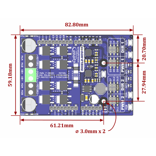 10Amp 7V-30V DC Motor Driver Shield for Arduino (2 Channels) [SHIELD ...