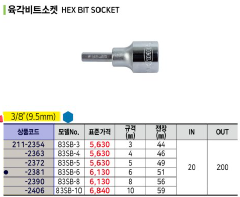 육각비트소켓-3/8"*6MM-51L / 디바이스마트