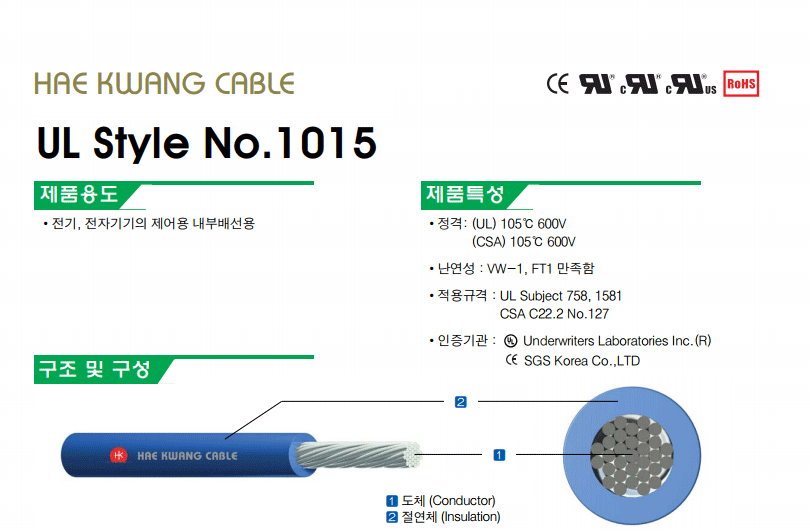 #UL1015 리드와이어 18AWG 흰색 1롤 (610M) / 디바이스마트