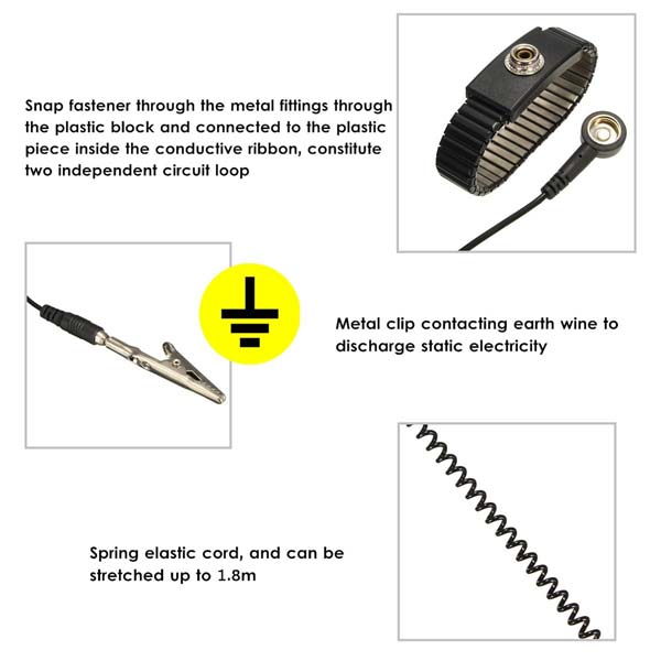 Antistatic controlled ESD wrist strap band discharge grounded metal ...