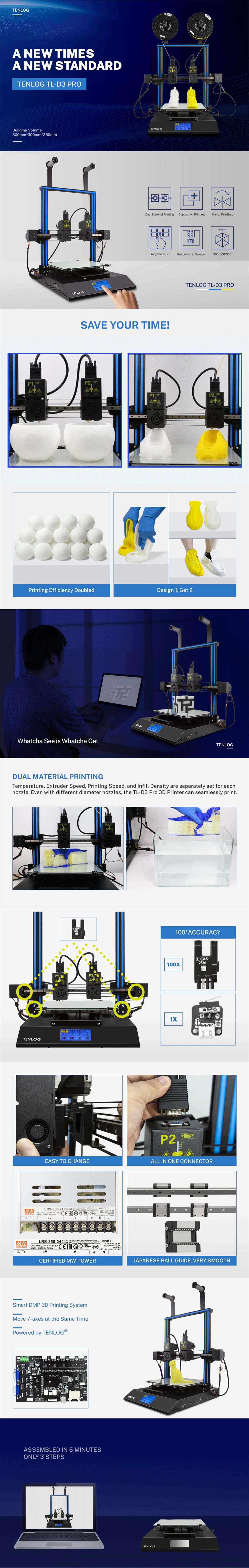 TENLOG® TL-D3 Pro Dual Extruder 3D Printer Kit 300*300*350mm Printing ...