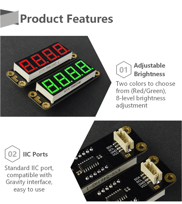 Gravity: 4-디지털 LED 세그먼트 디스플레이 모듈 초록 [DFR0645-G] / 디바이스마트