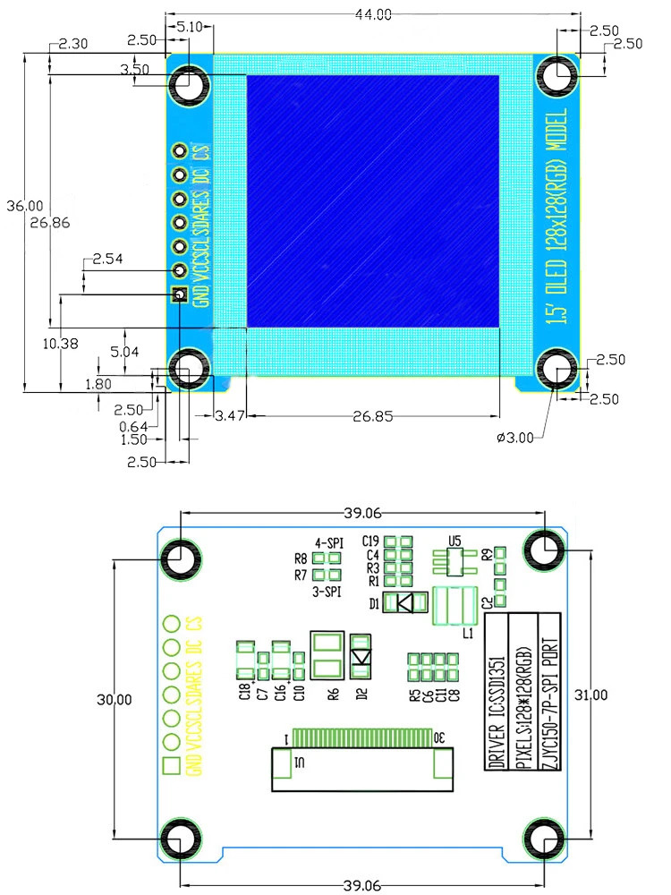 SSD1351 1.5인치 SPI 컬러 OLED 모듈 / 디바이스마트