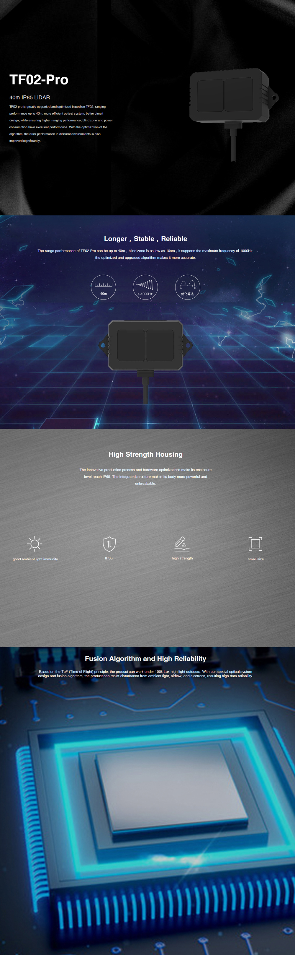 TF02 Pro LiDAR 거리 측정 센서 IP65 (0.1m~40m) / 디바이스마트