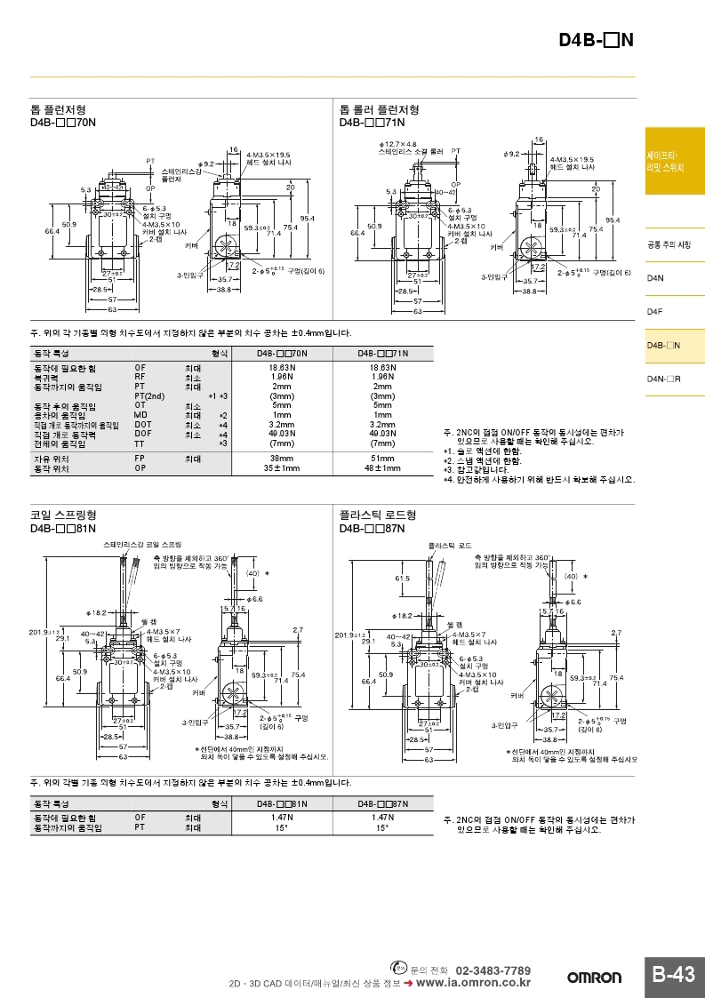 리미트 스위치 D4B-2A15N / 디바이스마트