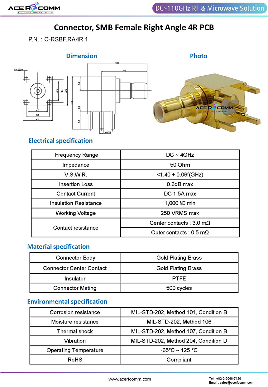 CON. SMB (F) Right Angle 4R PCB / 디바이스마트