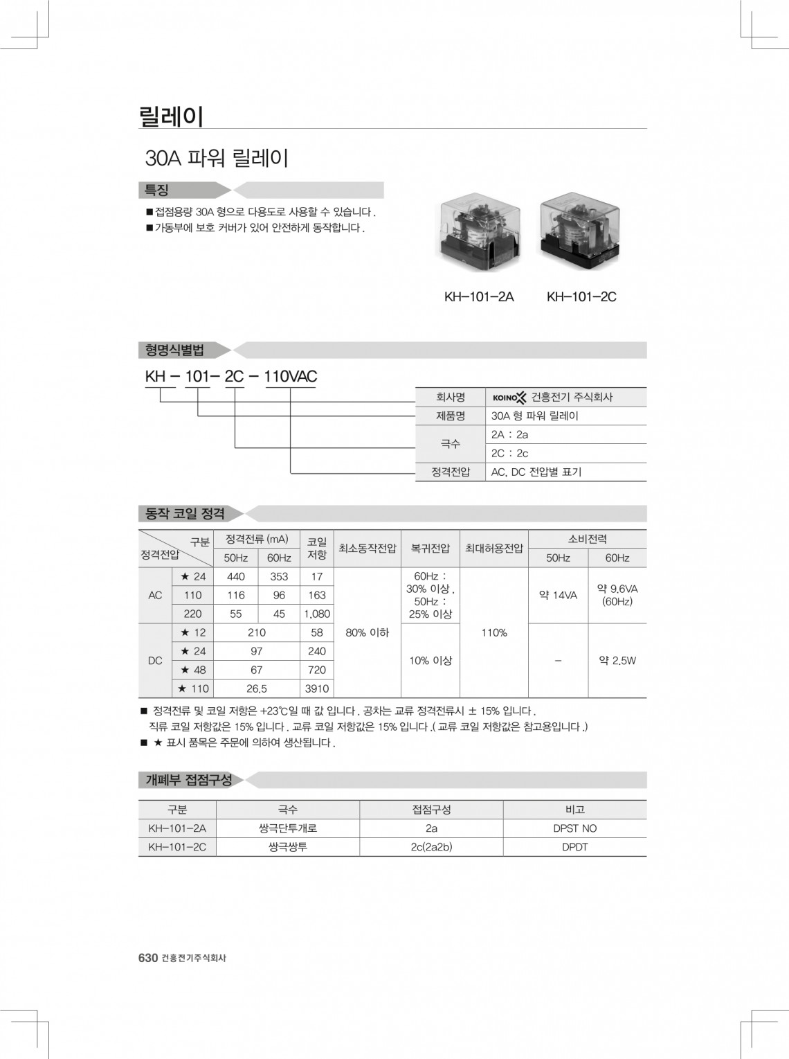 30A 파워릴레이 [KH-101-2C-220VAC] / 디바이스마트