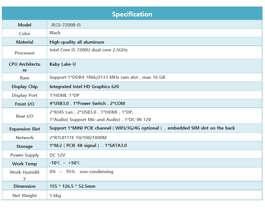 산업용PC, JECS-7200B, Intel i5 7200U CPU (RAM 16GB, SSD 256GB, Win 10 ...