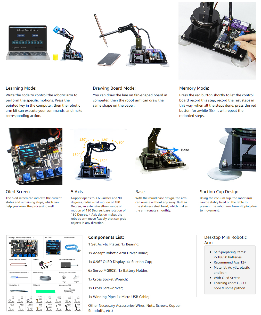 Adeept 5-DOF Robot Arm 5Axis Robotic Arm Kit / 디바이스마트