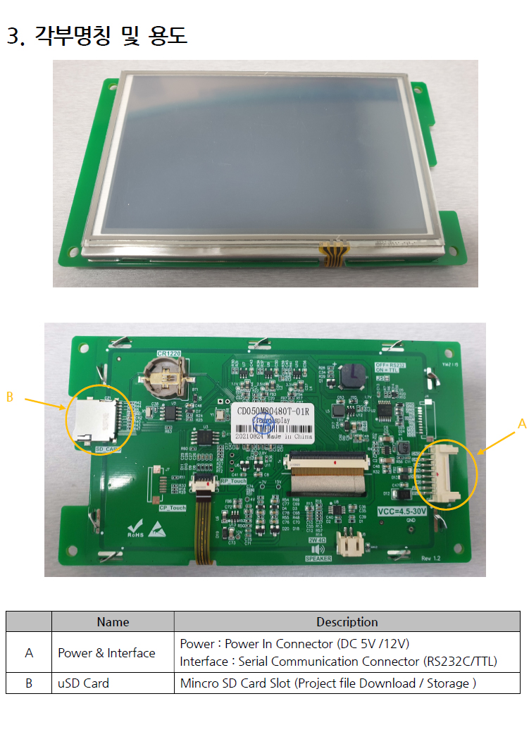 5인치 CD050M80480T-01N UART LCD MODULE / 디바이스마트