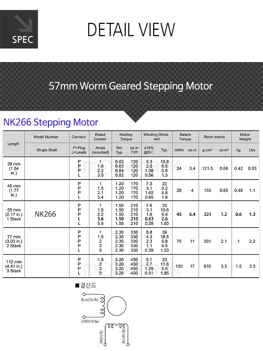 스텝모터 드라이버일체형 웜기어 모터 SBD20N-NMRV30-NK266 / 디바이스마트