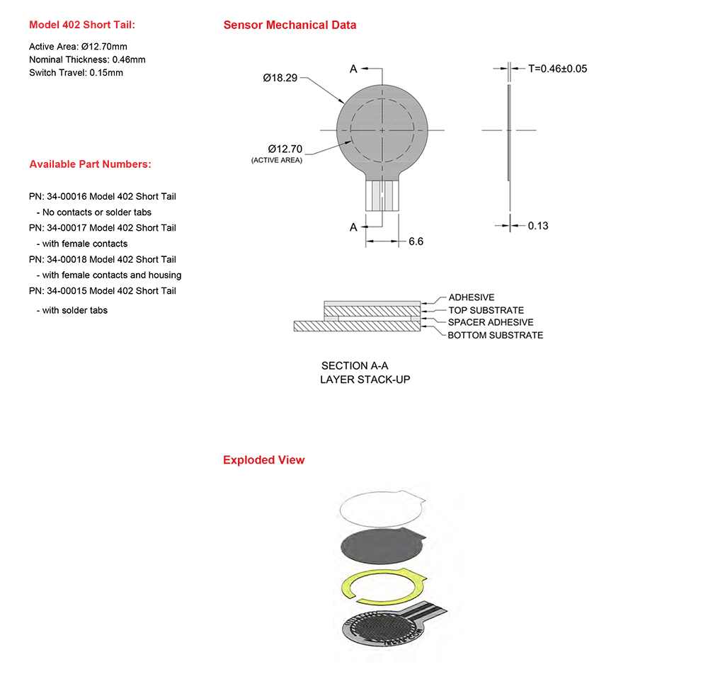 압력센서 FSR UX 402 Short Solder Tabs [34-00143] / 디바이스마트