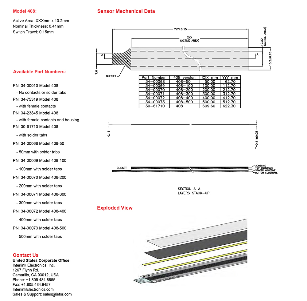 압력센서 FSR X 408 (100mm) Solder Tabs [34-00154] / 디바이스마트