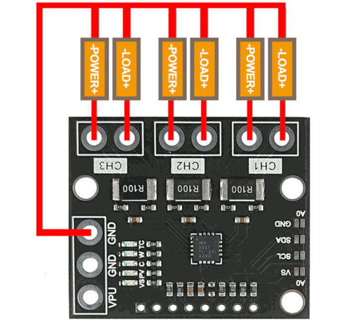 아두이노 INA3221 3채널 전압/전류 모니터링 센서 [TYE-INA03] / 디바이스마트