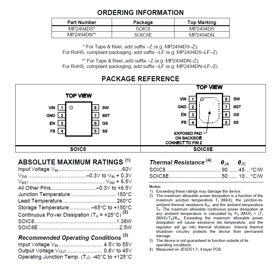 스위칭 전압 조정기 2A, 55V [MP2494DS-LF-Z] / 디바이스마트