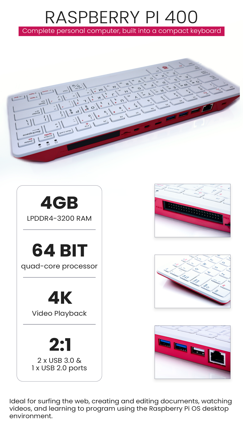 라즈베리파이400 공식 한글판 (Raspberry Pi 400 unit / KR) / 디바이스마트