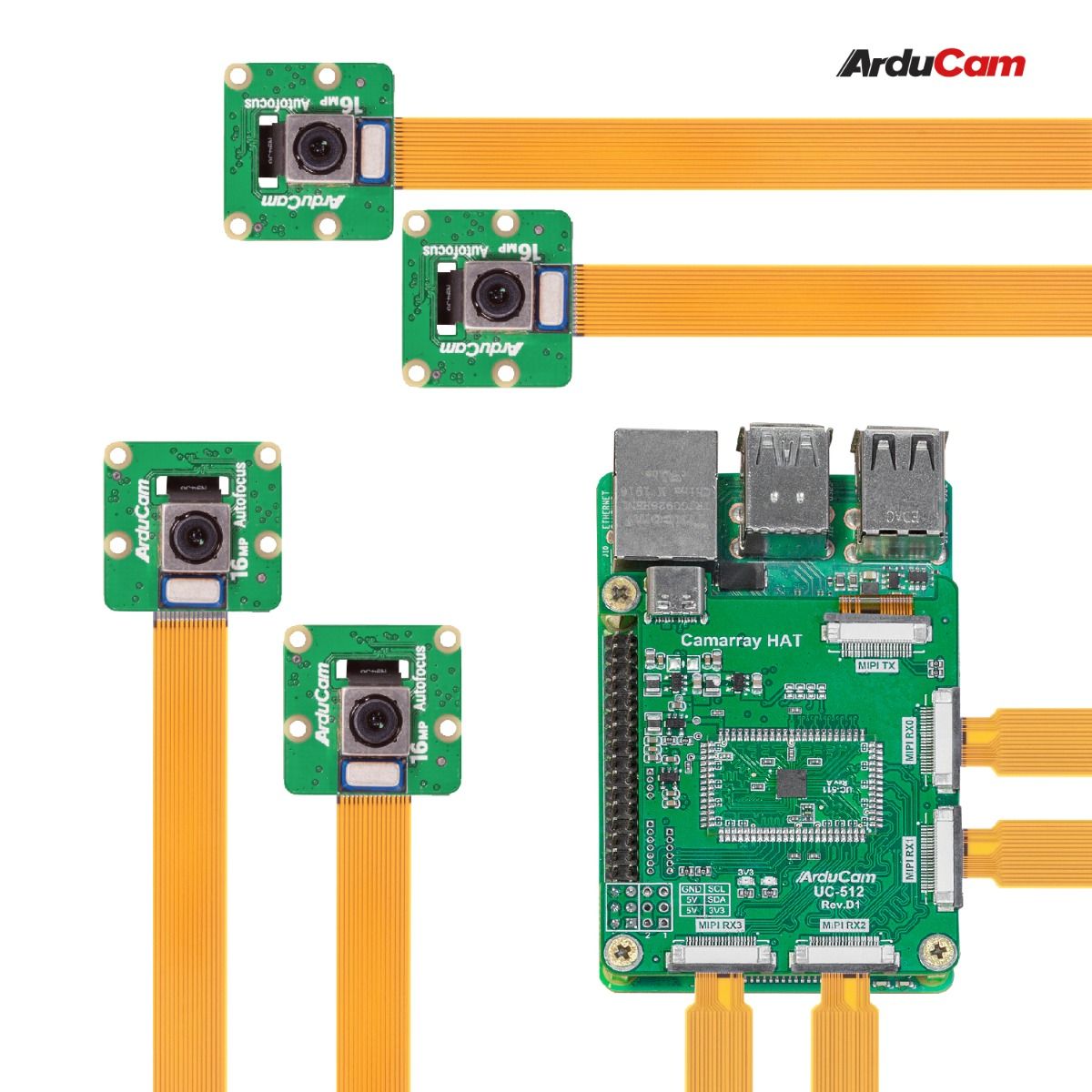 Arducam 16MP Autofocus Quad-Camera Kit for Raspberry Pi [B0388] / 디바이스마트