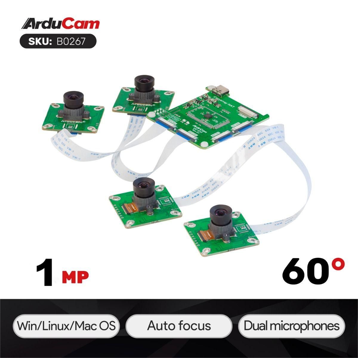 Arducam 1MP*4 Quadrascopic Monochrome Camera Bundle Kit for Raspberry ...