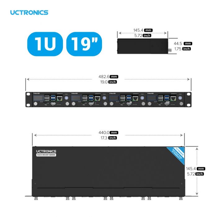Raspberry Pi 4B용 UCTRONICS Pi Rack Pro, 19' 1U 랙 마운트 [RM0004] / 디바이스마트