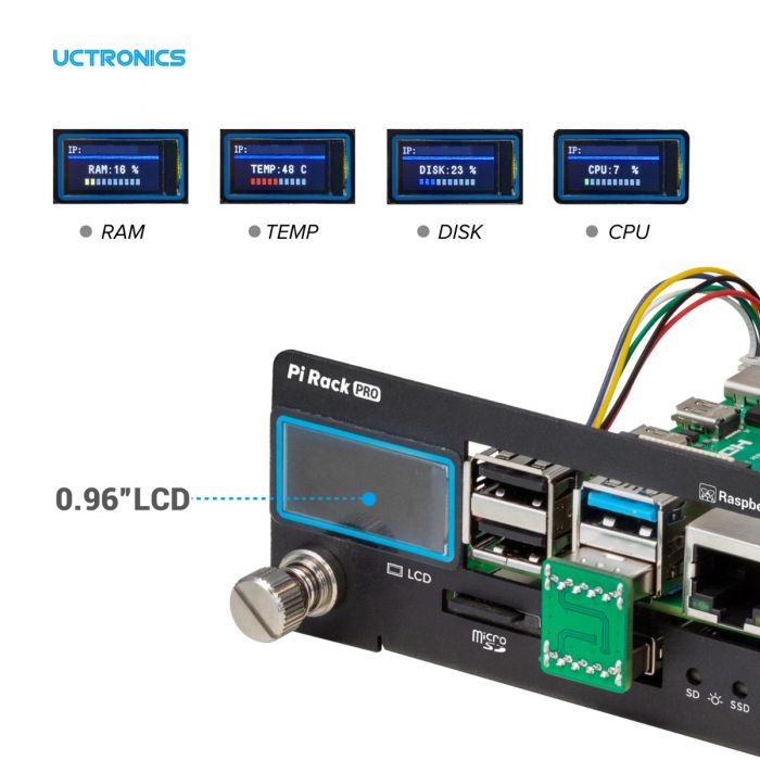 Raspberry Pi 4B용 UCTRONICS Pi Rack Pro, 19' 1U 랙 마운트 [RM0004] / 디바이스마트