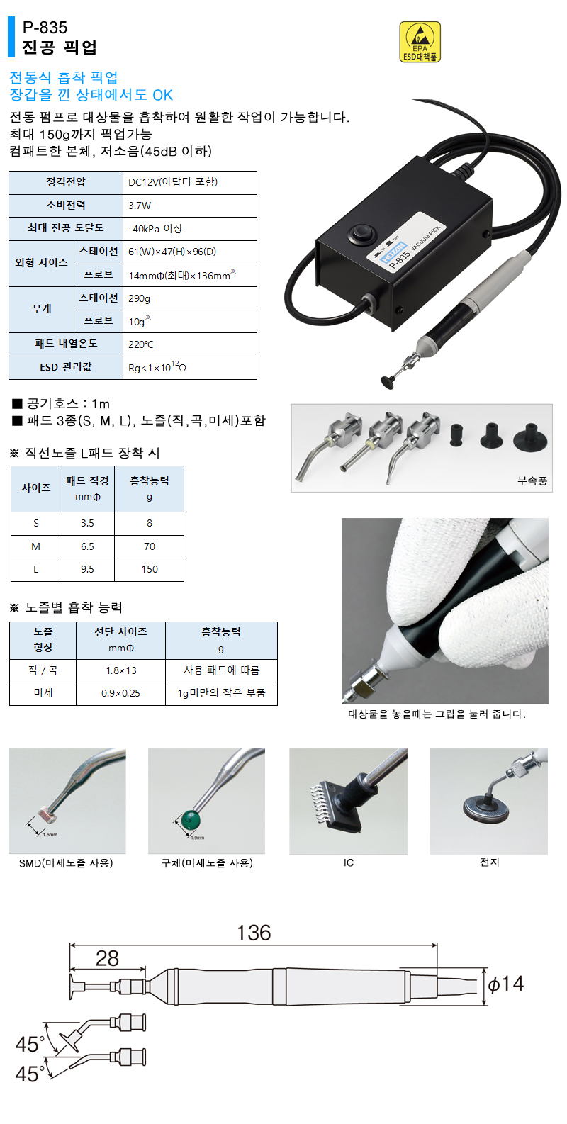 [HOZAN] 진공흡착기 P-835 호잔 / 디바이스마트