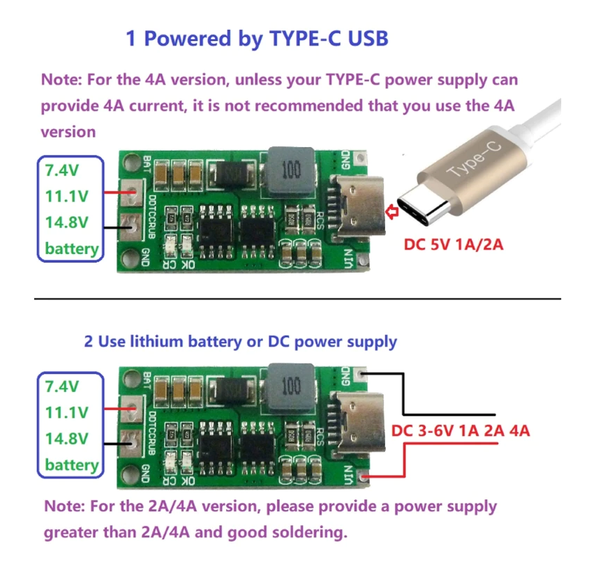 2-Cell 2A 리튬배터리 USB C타입 충전 모듈 [SZH-MIN008] / 디바이스마트