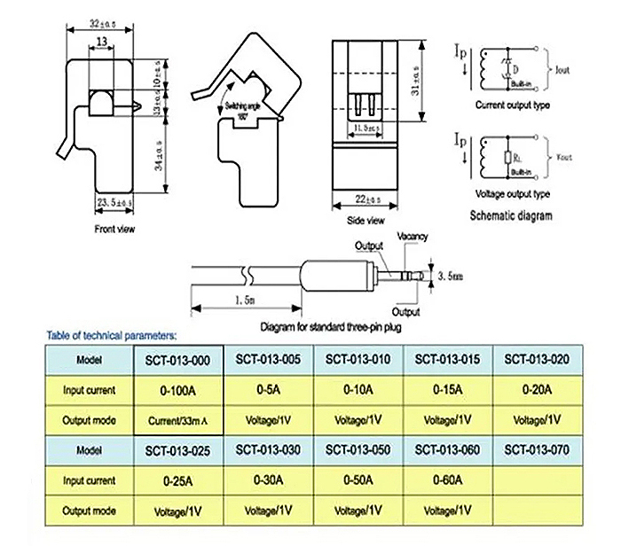 비접촉 AC 전류 측정 센서 100A [SCT-013-100V] / 디바이스마트