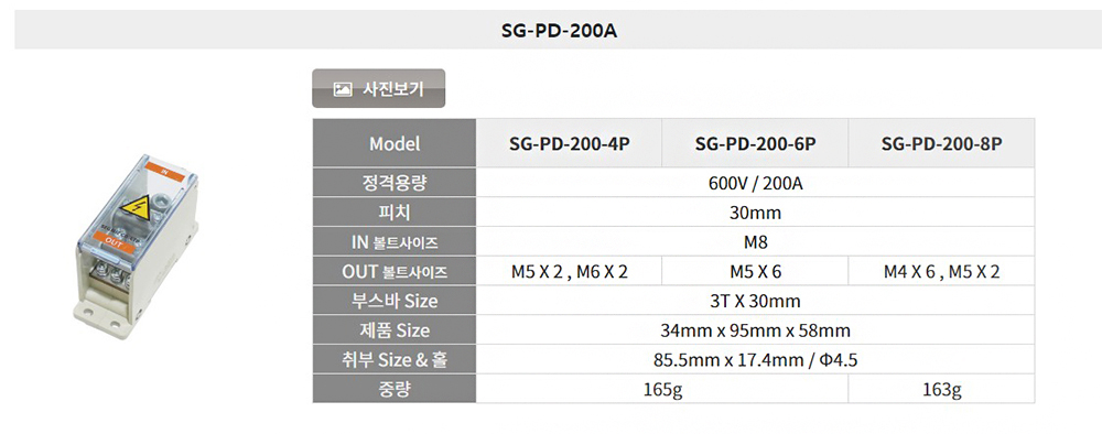 전원분배기 단자대형 SG-PD-200A-6P / 디바이스마트