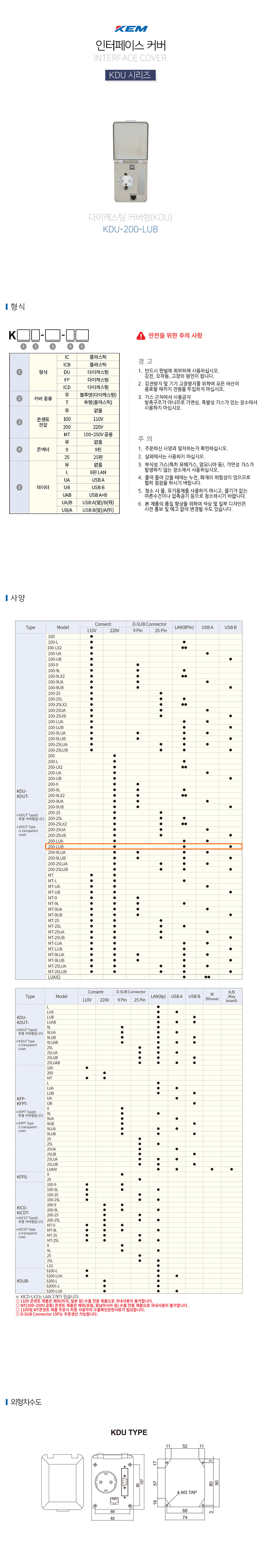 인터페이스 커버 KDU-200-LUB / 디바이스마트