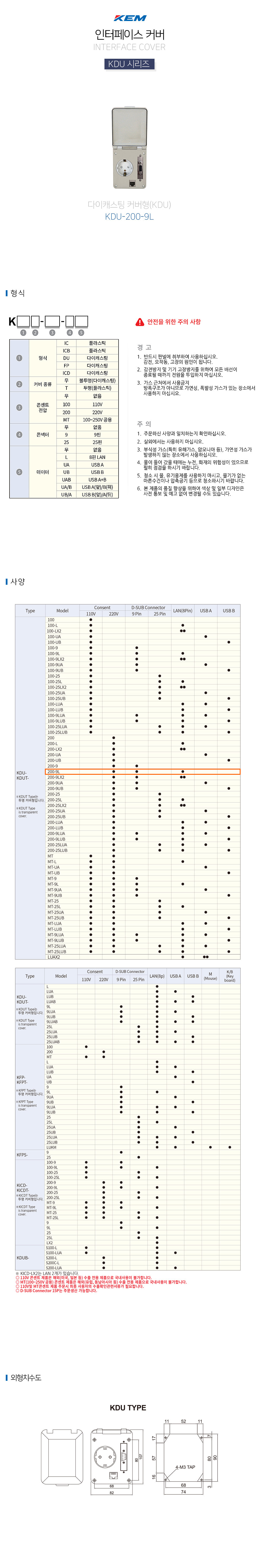 인터페이스 커버 KDU-200-9L / 디바이스마트