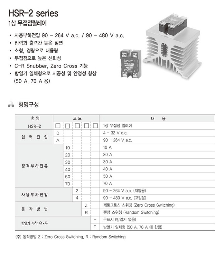 교류 저압용 단상 SSR HSR-2D502ZT / 디바이스마트