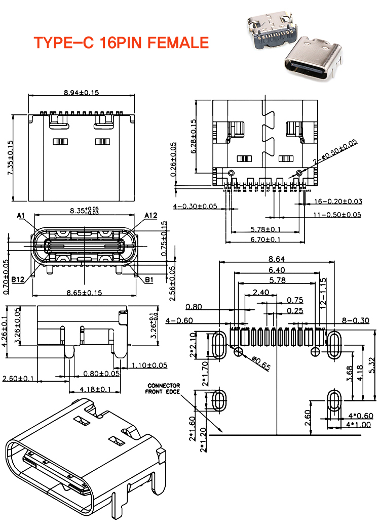 C타입 USB 3.1 커넥터 16핀 PCB SMT female [SZH-CON012] / 디바이스마트